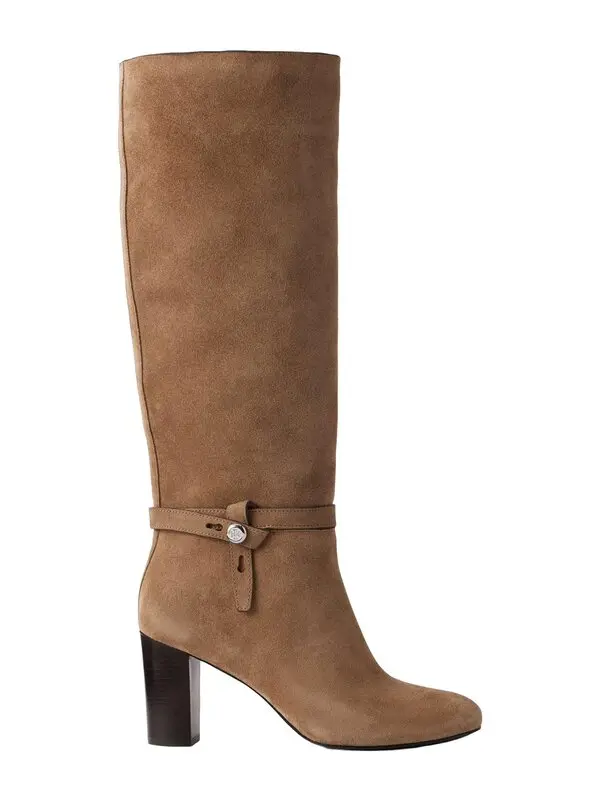 Tory Burch Roomy 70 Suede Knee Boots - Beige