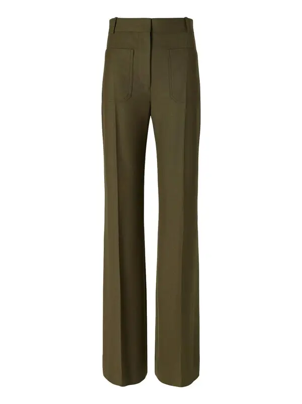 Victoria Beckham Stretch Wool-blend High-waist Flared Pants - Green