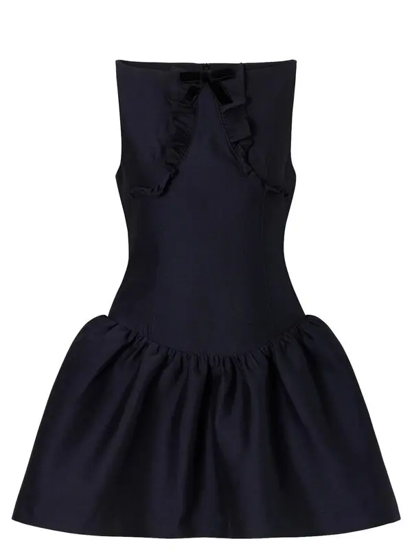 SHUSHU/TONG Bow-detail Ruffled Gathered Cady Mini Dress - Blue