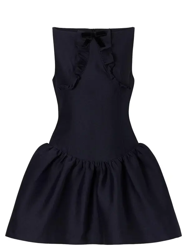 SHUSHU/TONG Bow-detail Ruffled Gathered Cady Mini Dress - Navy