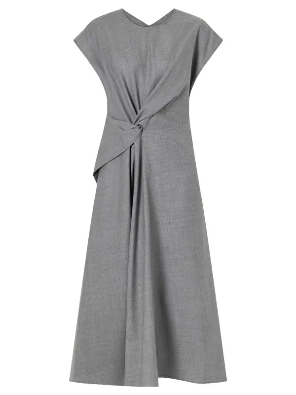 Victoria Beckham Aria Gathered Wool Midi Dress - Gray