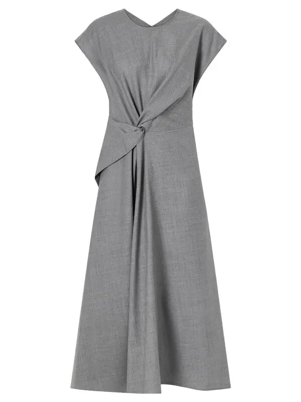 Victoria Beckham Aria Gathered Wool Midi Dress - Gray