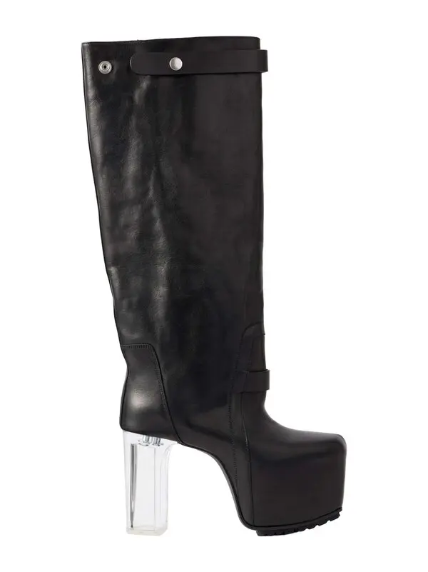 Rick Owens Naska Kiss 120 Leather Knee Boots - Black