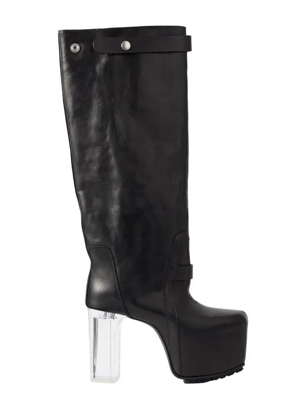 Rick Owens Naska Kiss 120 Leather Knee Boots - Black