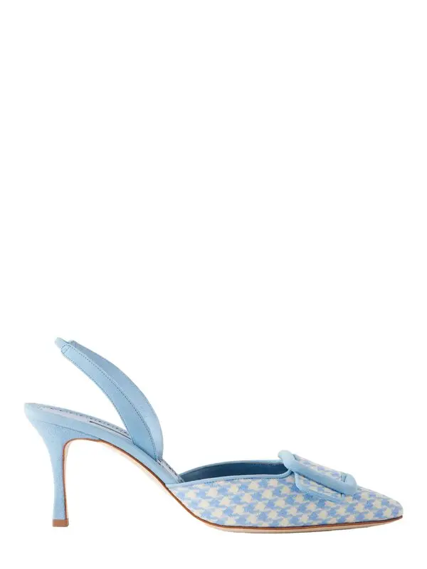 Manolo Blahnik Mayslibi 70 Suede-trimmed Houndstooth Slingback Pumps - Light Blue