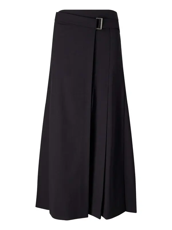 Brunello Cucinelli Pleated Wool-blend Wrap Midi Skirt - Black