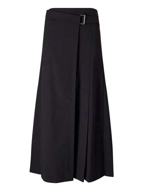 Brunello Cucinelli Pleated Wool-blend Wrap Midi Skirt - Black