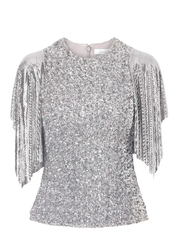 Rabanne Chainmail-trimmed Sequined Mesh Blouse - Silver
