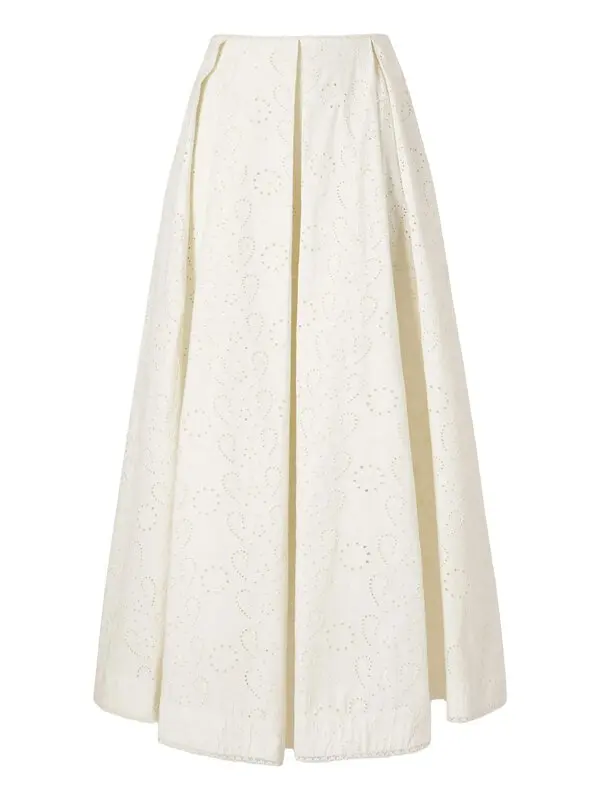 Agua Bendita Delta Playa Broderie Anglaise Cotton Midi Skirt - Cream