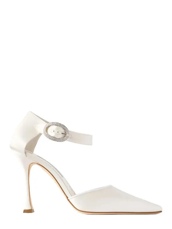 Manolo Blahnik Zutonplan 105 Crystal-embellished Satin Pumps - Ivory