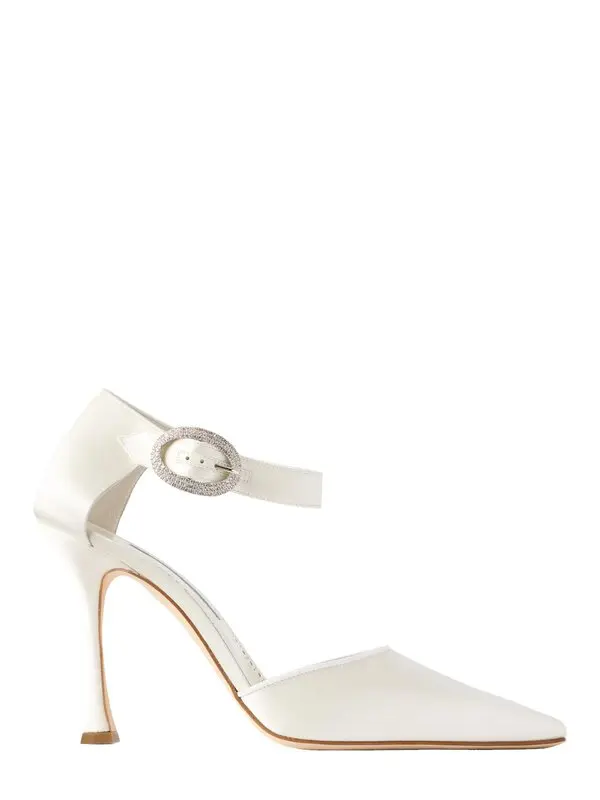 Manolo Blahnik Zutonplan 105 Crystal-embellished Satin Pumps - Neutrals