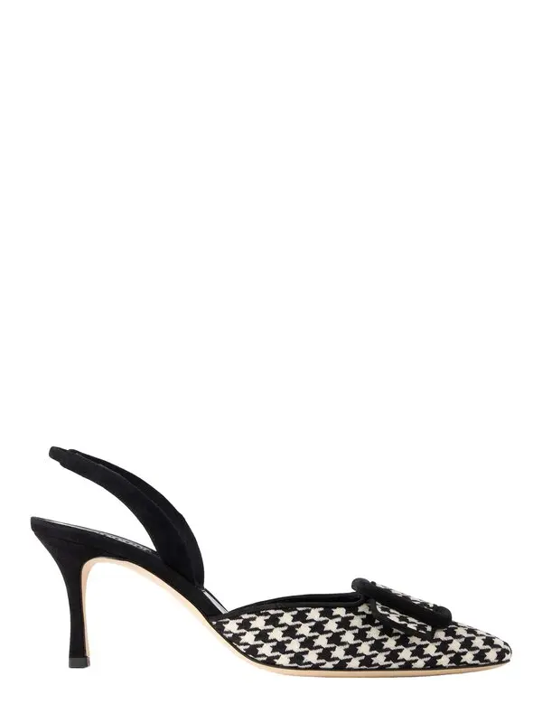 Manolo Blahnik Mayslibi 70 Suede-trimmed Houndstooth Slingback Pumps - Black