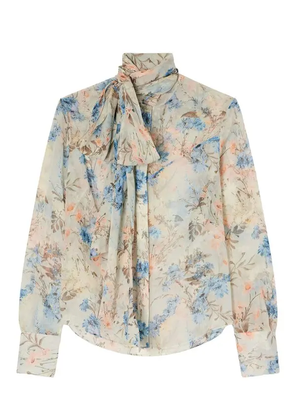 Alexander McQueen Pussy-bow Floral-print Silk-chiffon Blouse - Green