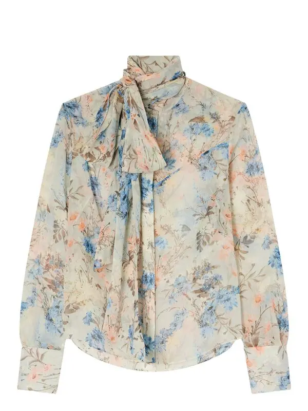 Alexander McQueen Pussy-bow Floral-print Silk-chiffon Blouse - Green