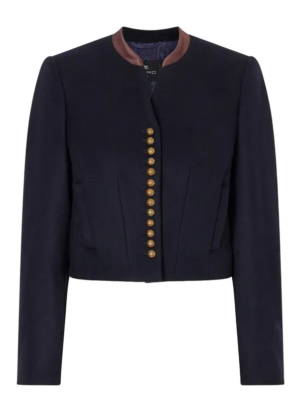Etro Satin-trimmed Wool-blend Jacket - Navy