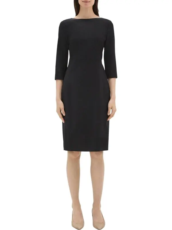 Theory Long-sleeve Sheath Dress In Sevona Stretch Wool - Black