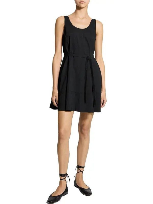 Theory Flared Tank Dress In Good Linen - Black