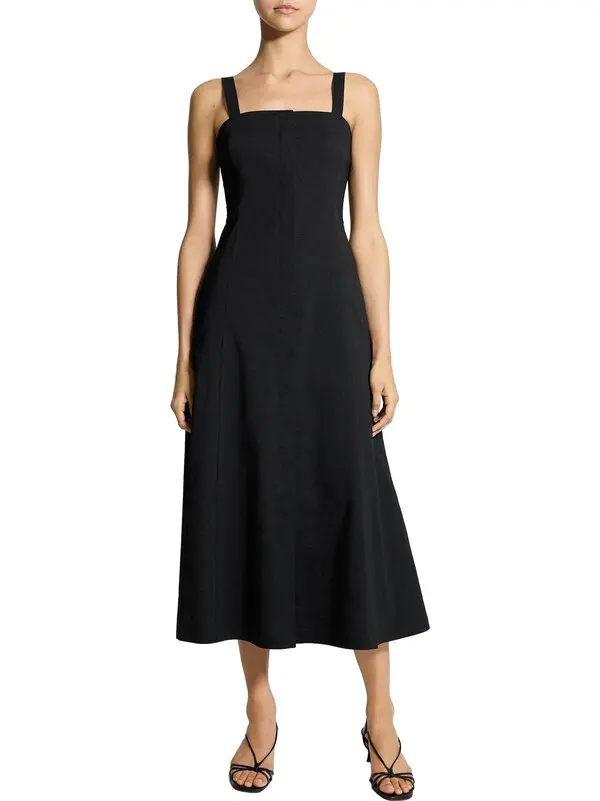 Theory Square Neck Dress In Good Linen - Black