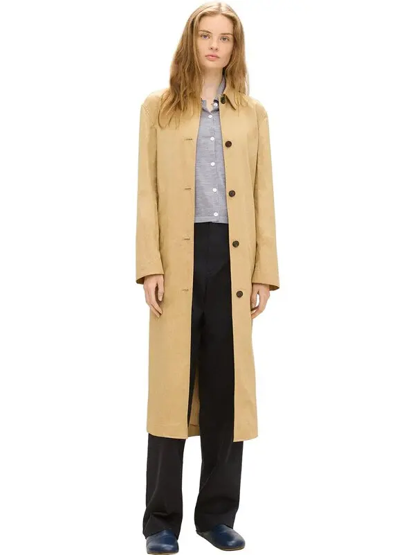 Theory Long Single-breasted Coat In Trench Cotton - Beige