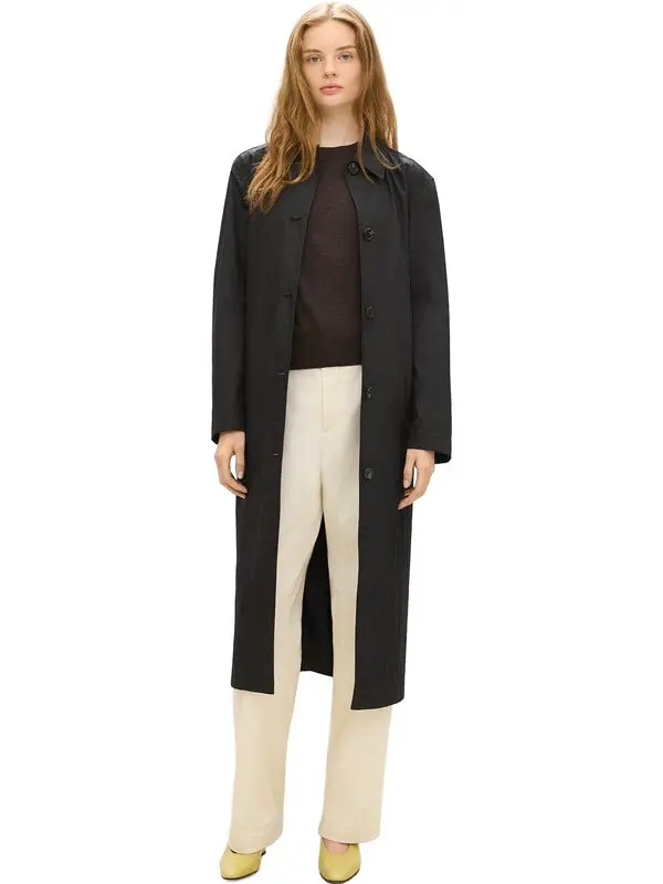 Theory Long Single-breasted Coat In Trench Cotton - Black