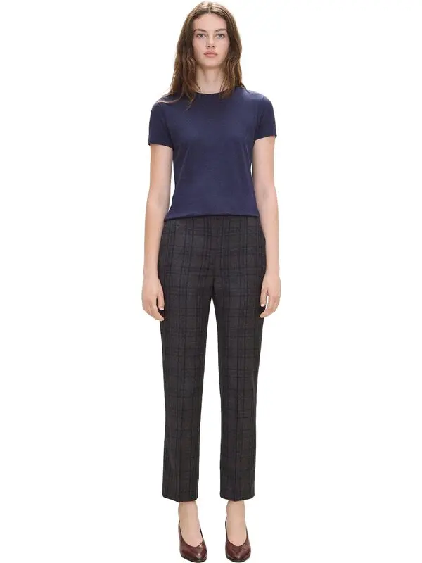Theory Marcee Cropped Pull-on Pant In Plaid Sleek Flannel - Charcoal Multi