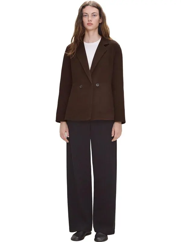 Theory Peplum Double-breasted Blazer In Double-face Wool-cashmere - Cacao