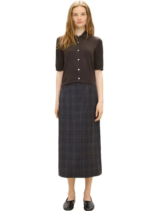 Theory Vented Maxi Skirt In Plaid Sleek Flannel - Charcoal Multi