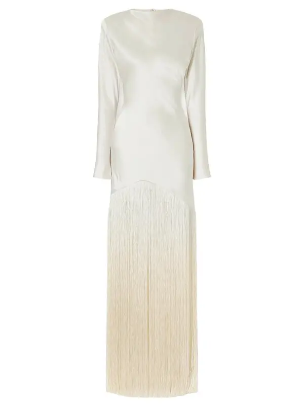 ILKYAZ OZEL Vesper Fringed Satin Gown - Neutrals