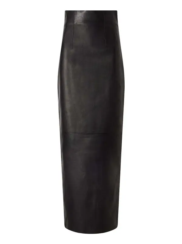 Khaite Loxley Leather Midi Skirt - Black