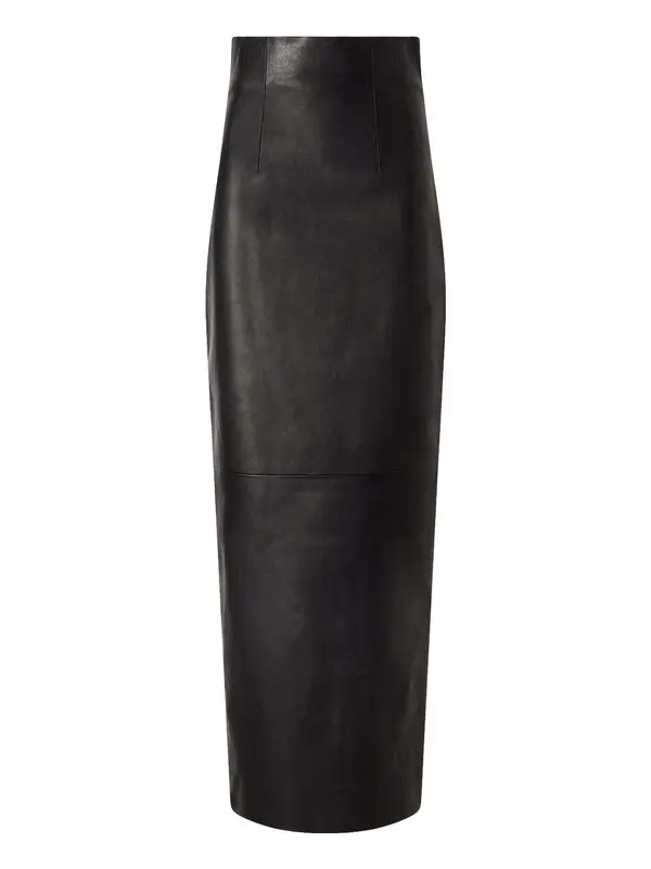 Khaite Loxley Leather Midi Skirt - Black