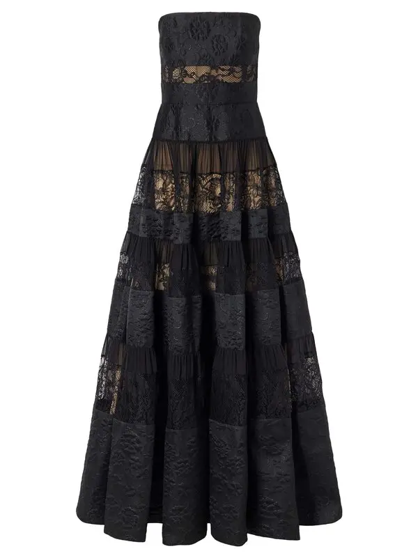 Elie Saab Strapless Lace-trimmed Chiffon Gown - Black