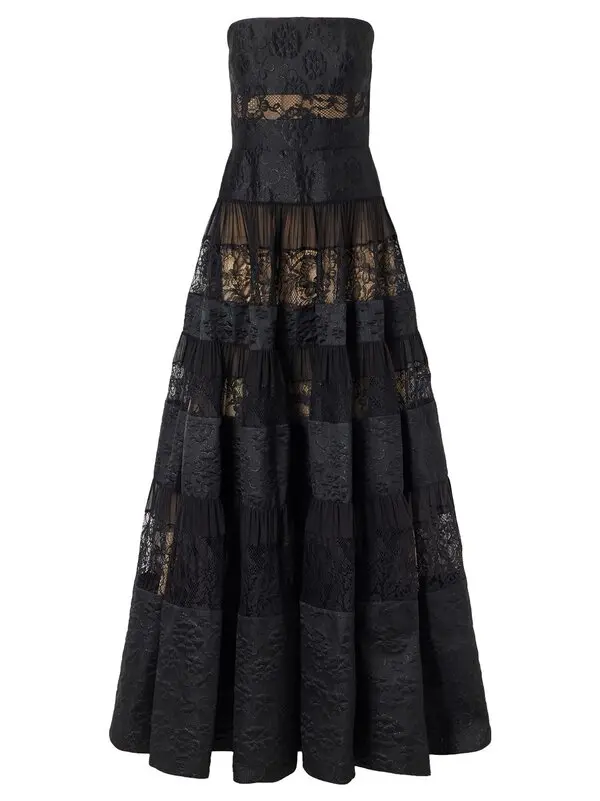 Elie Saab Strapless Lace-trimmed Chiffon Gown - Black
