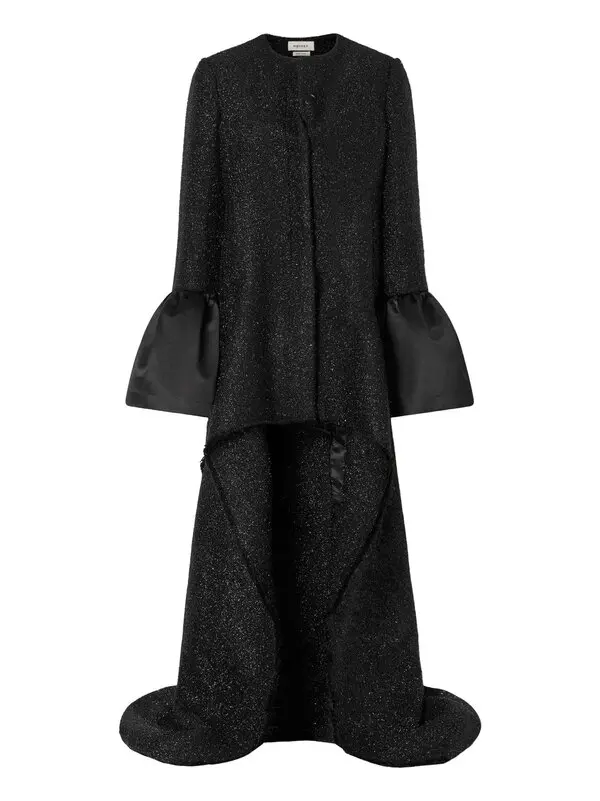 Alexander McQueen Asymmetric Satin-trimmed Metallic Long Coat - Black