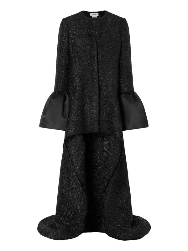 Alexander McQueen Asymmetric Satin-trimmed Metallic Long Coat - Black