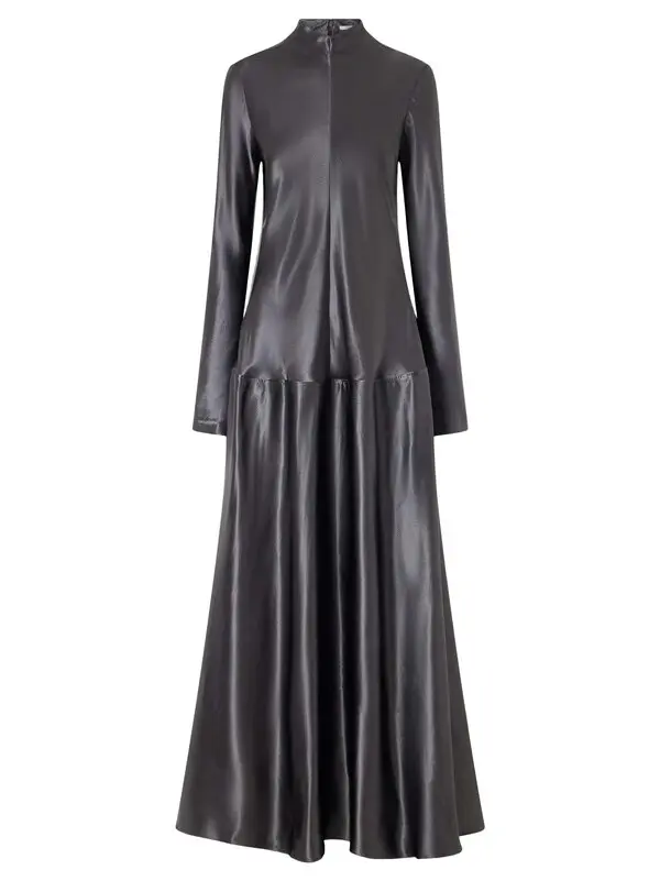 FFORME Mila Textured-satin Turtleneck Maxi Dress - Gray