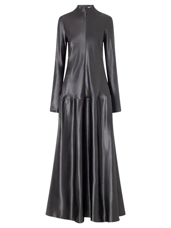FFORME Mila Textured-satin Turtleneck Maxi Dress - Gray