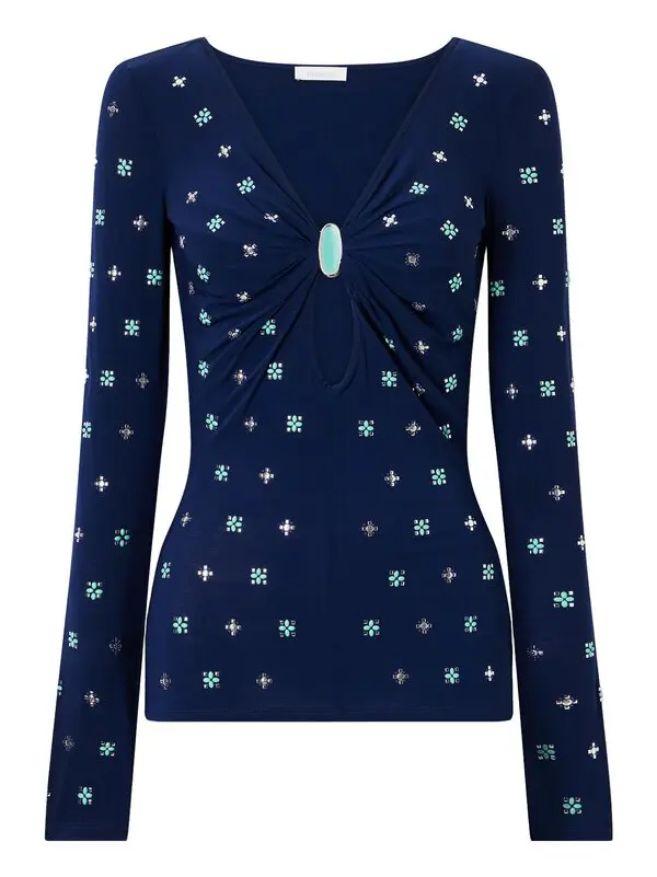 Rabanne Embellished Cut-out Stretch-jersey Top - Blue