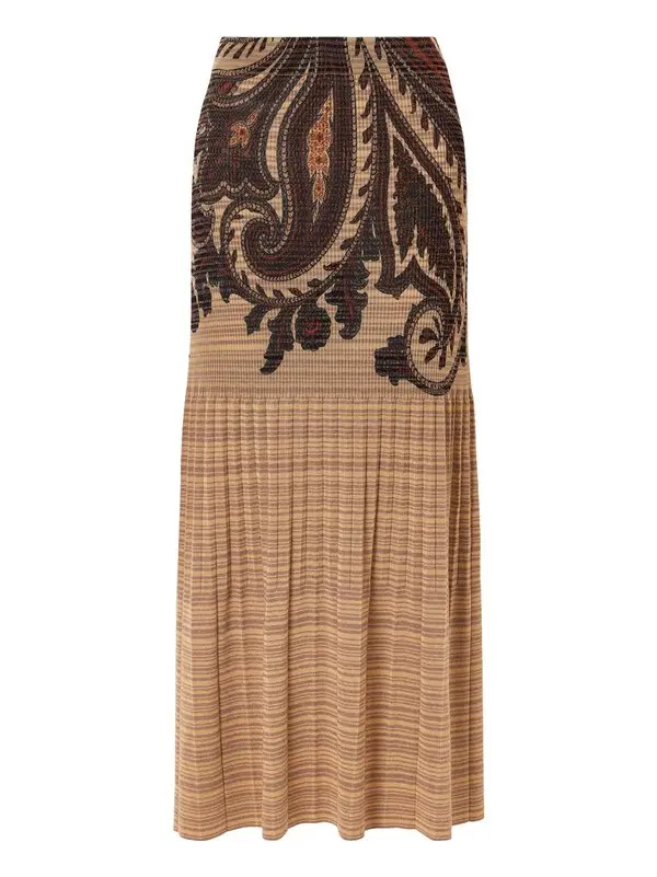 Etro Paisley Printed Plissé-knit Midi Skirt - Neutrals