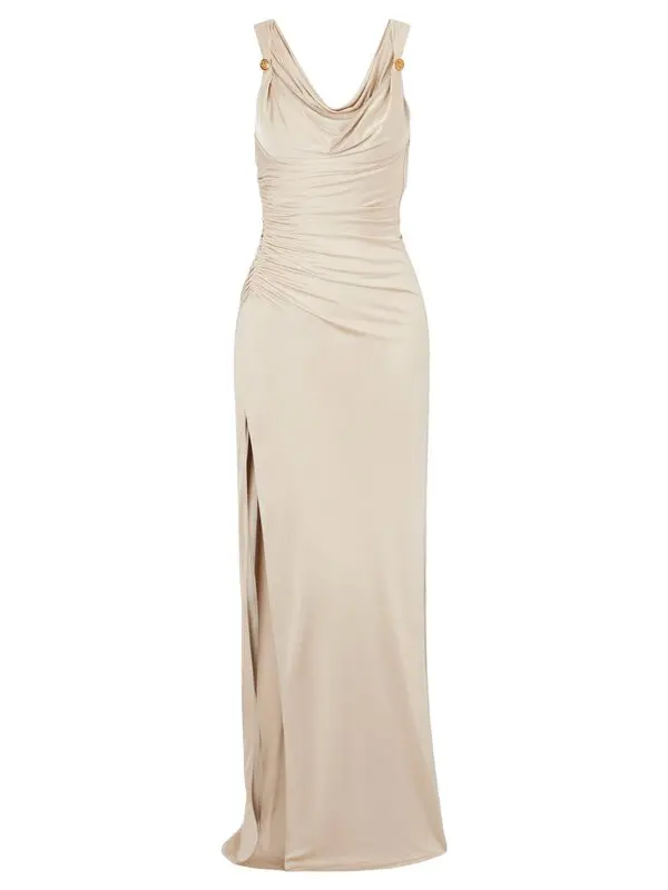 Versace Embellished Jersey Gown - Gold