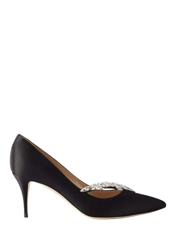 Manolo Blahnik Nadira 70 Crystal-embellished Satin Pumps - Black