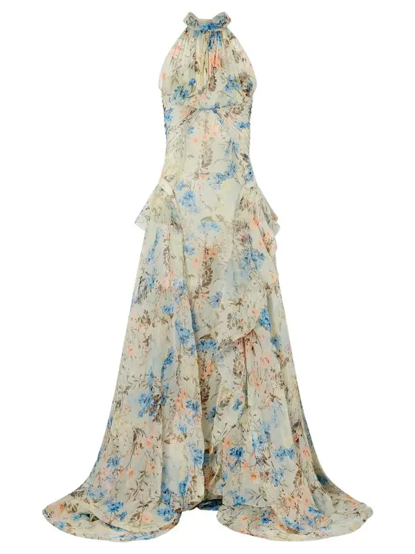 Alexander McQueen Floral-print Pleated Silk-organza Maxi Dress - Green
