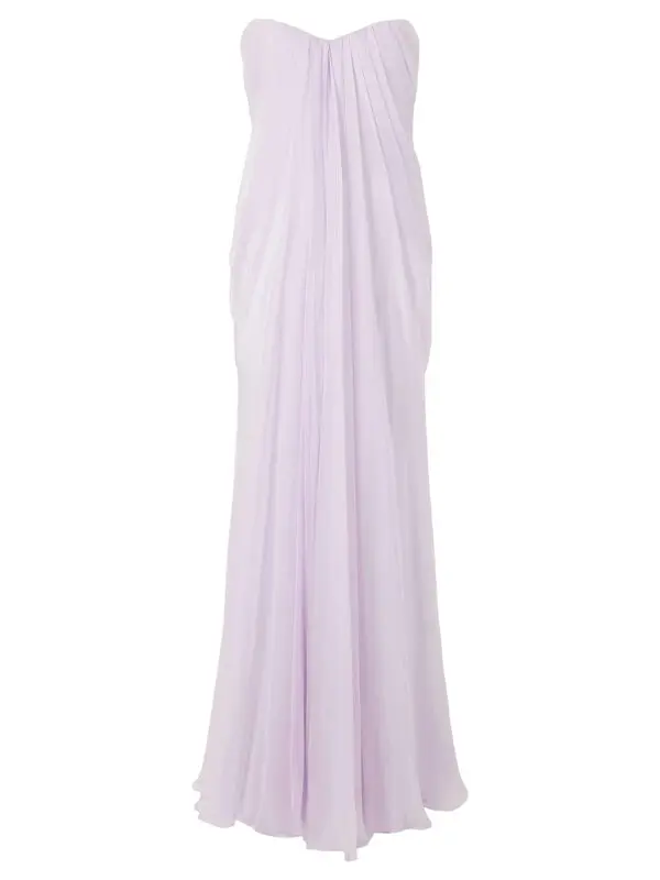 Alexander McQueen Strapless Draped Silk Bustier Maxi Dress - Purple