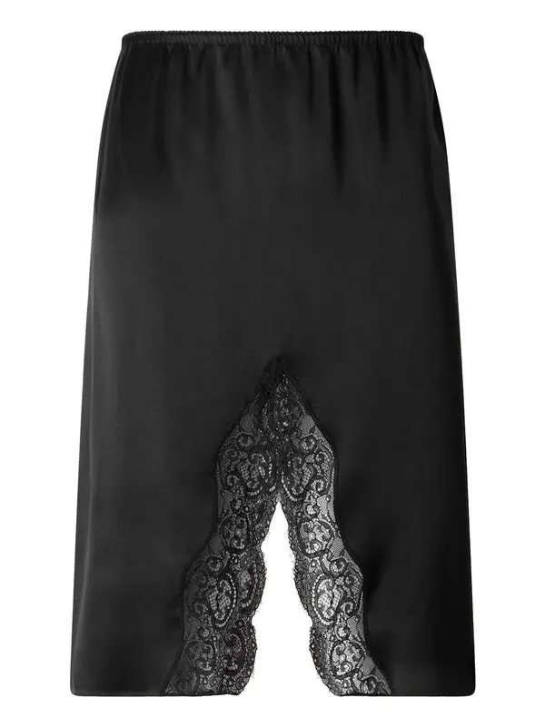 Saint Laurent Lace-trimmed Silk-satin Midi Skirt - Black