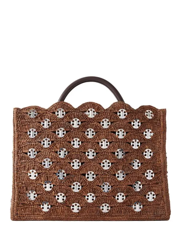 Rabanne Embellished Sac A Main Raffia Tote Bag - Brown