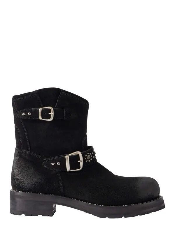 SECOND / LAYER 8" Rider Studded Suede Biker Boots - Black