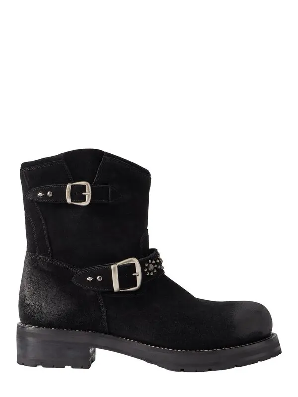 SECOND / LAYER 8" Rider Studded Suede Biker Boots - Black