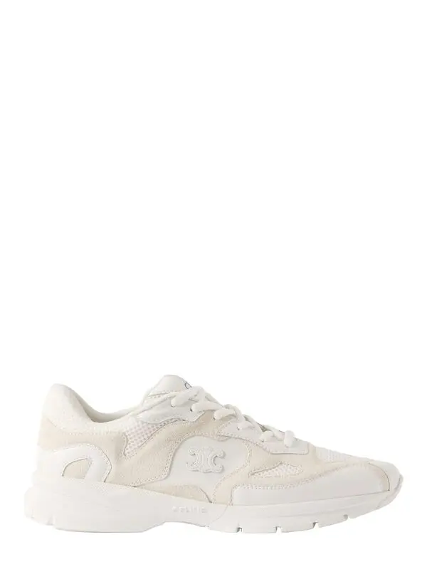 Celine Runner Triomphe-appliquéd Suede-trimmed Leather Sneakers - White