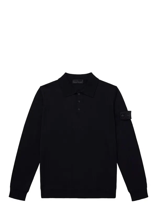 Stone Island Ghost Knitted Virgin Wool Polo Sweater - Black