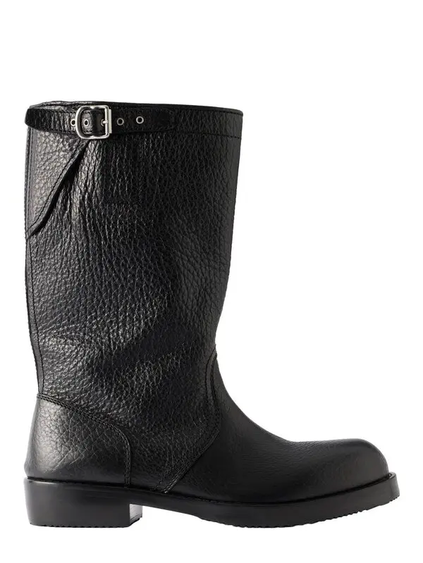 Dries Van Noten Grained Leather Mid Calf Boots - Black