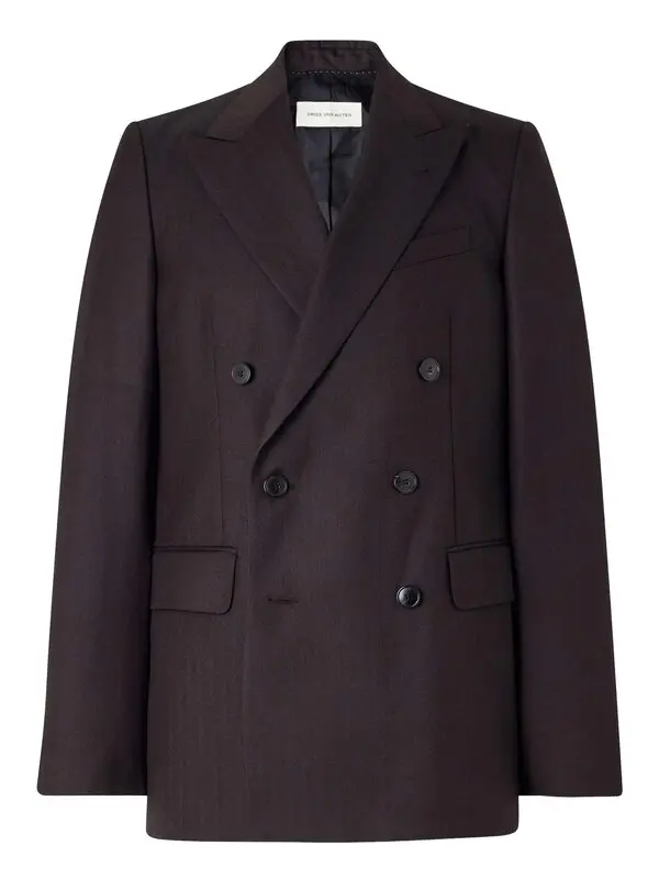Dries Van Noten Double-breasted Herringbone Wool Blazer - Brown
